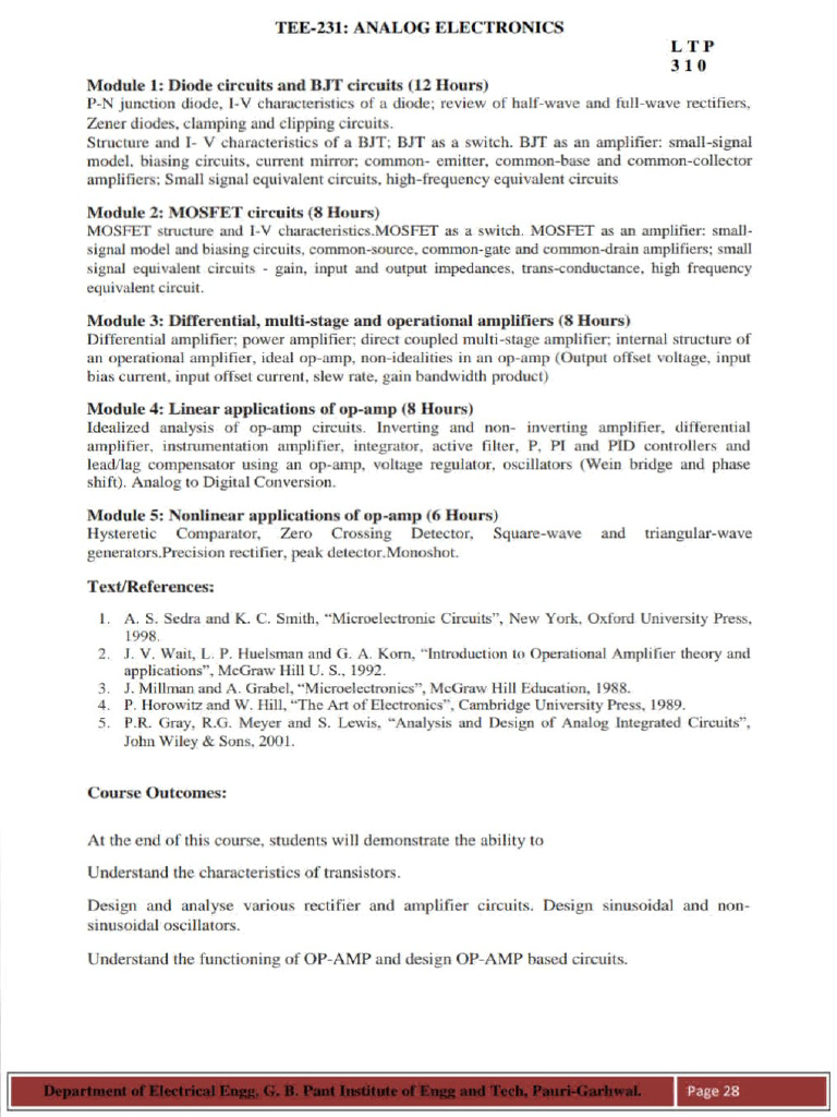 Syllabus 3rd Semenster BTECH | PDF | Amplifier | Transformer