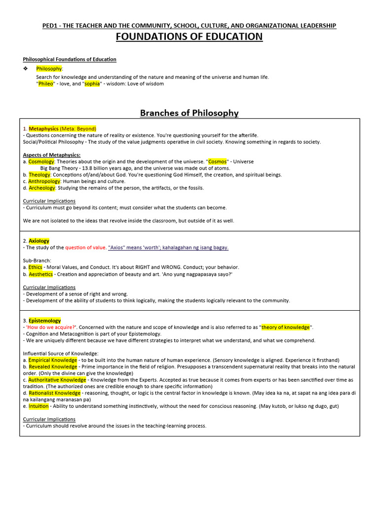 PED1 The Teacher and The Community School Culture and Organizational Leadership | PDF | Bhagavad ...
