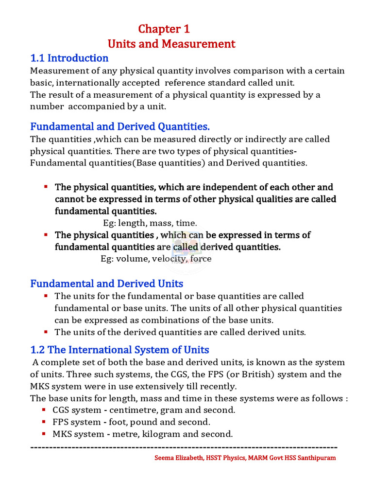 Hsslive XI 1 +1 Physics Full Chapters-2025 | PDF | Measurement | Quantity