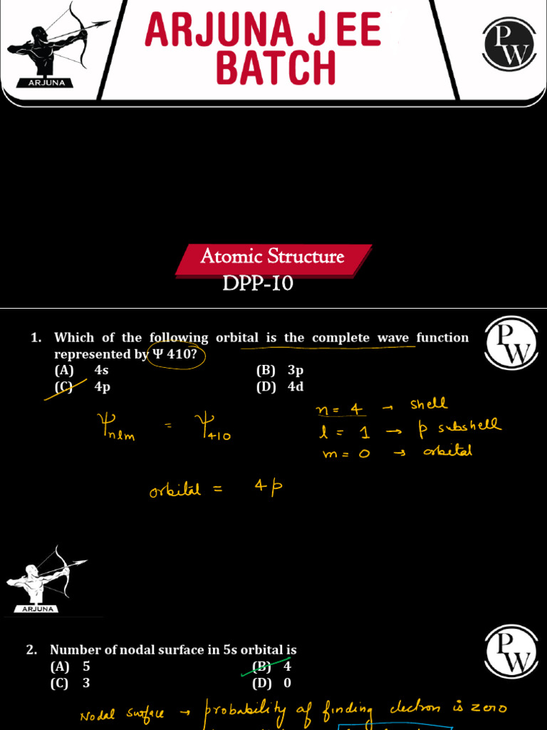 Atomic Structure - DPP 10 Solution Notes | PDF