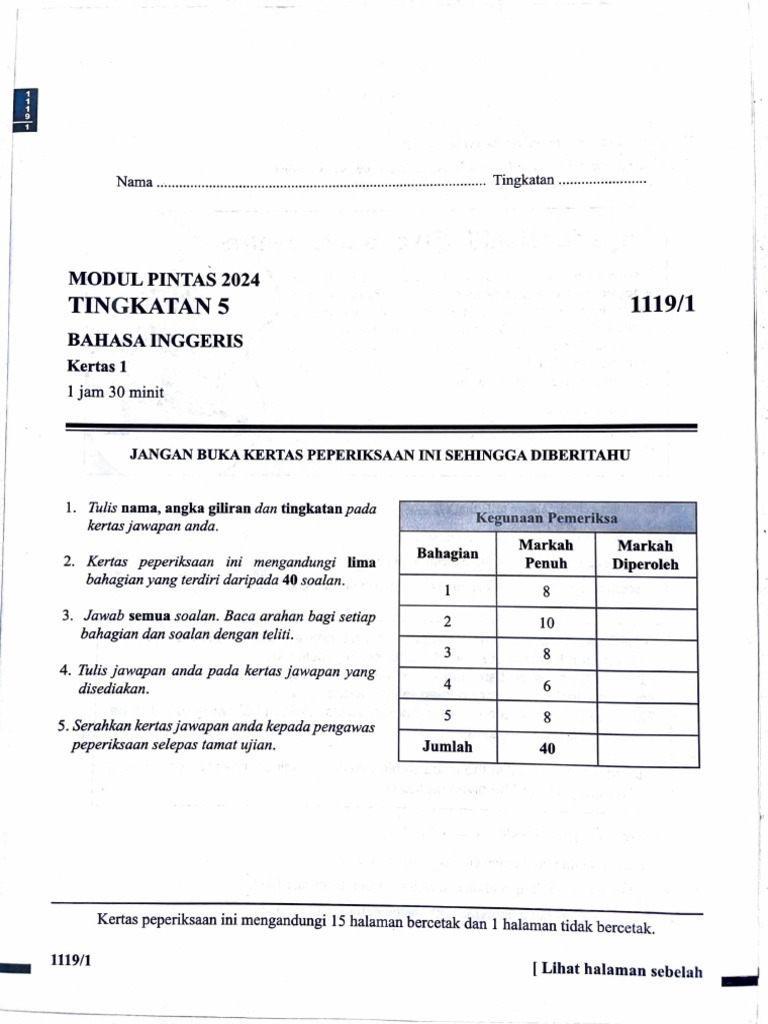 Selangor Trial 2024 P1 - Reading (Set 1) | PDF