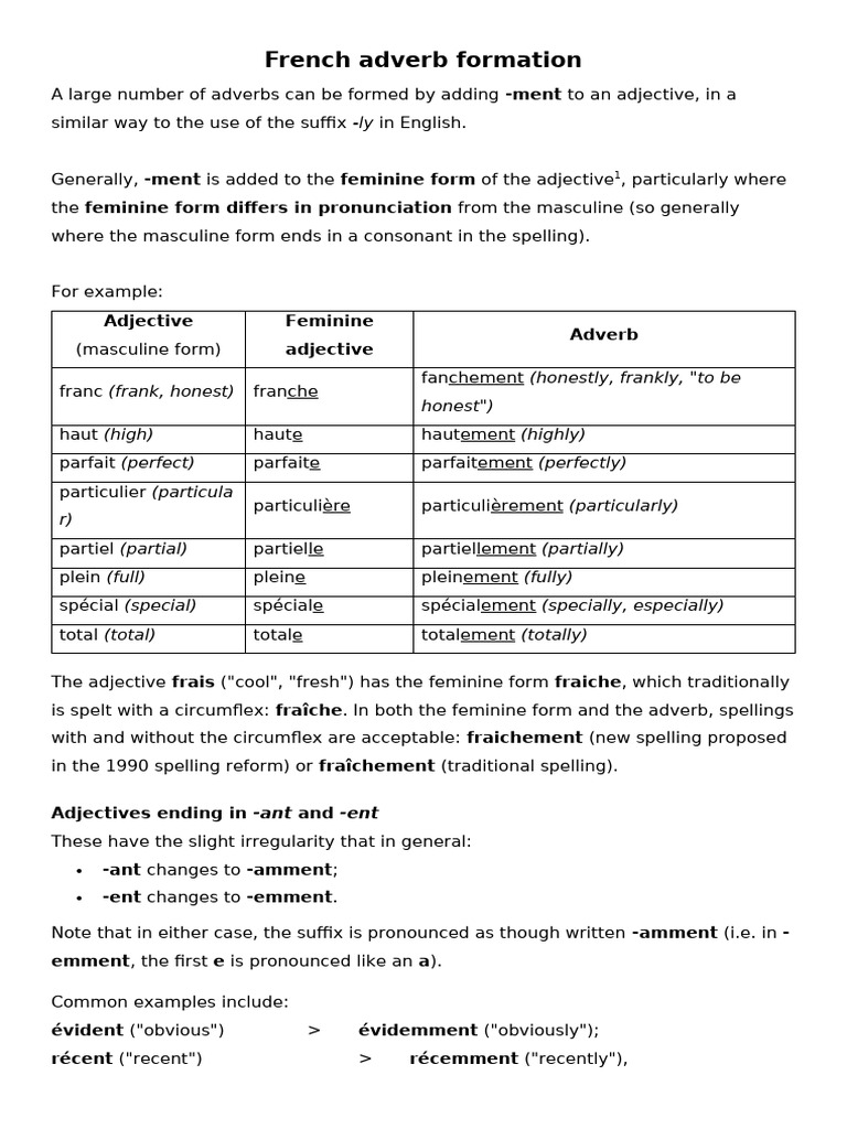French Adverb Formation | PDF | Grammatical Gender | Adjective