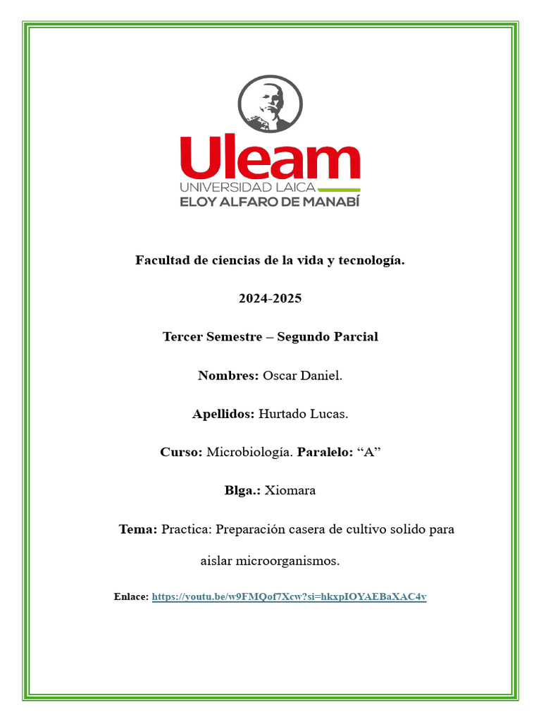 Actica. Preparacion de Cultivo Solido Hurtado Lucas | PDF