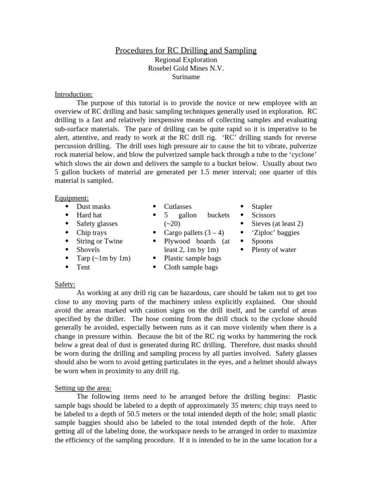 RC Drilling and Sampling Procedures | PDF | Drilling