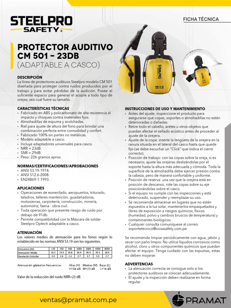FT-PRA-PROTECTOR AUDITIVO CM 501 - 23DB (2) | PDF | ruido | Perú