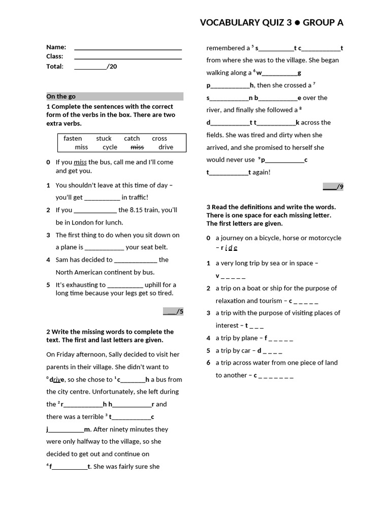 Focus3 - 2E - Vocabulary - Quiz - Unit3 - GroupA Modified | PDF ...