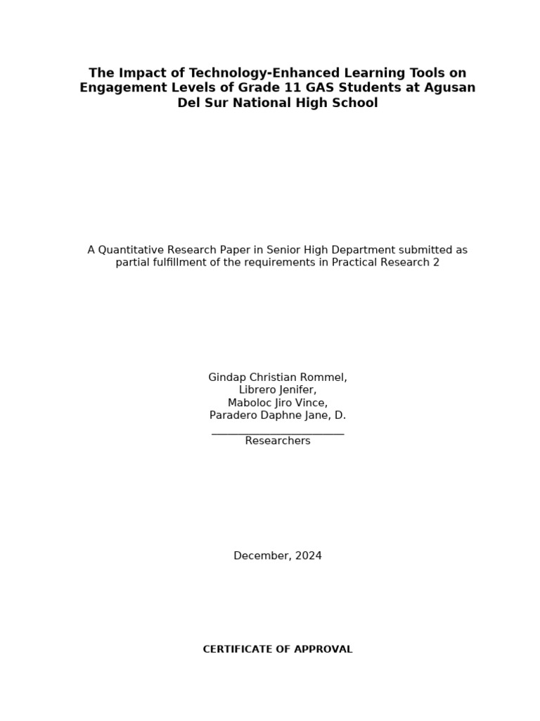 PR2 G7 The Impact of Technology Enhanced Learning Tools On Engagement Levels of Grade 11 GAS ...