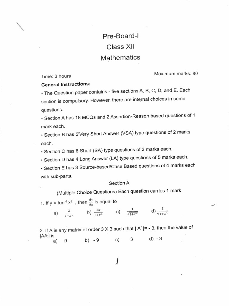 Class 12 Maths Sample Paper | PDF