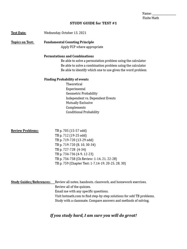 Applied Math Review Sheet Test 1 2021-2022 | PDF
