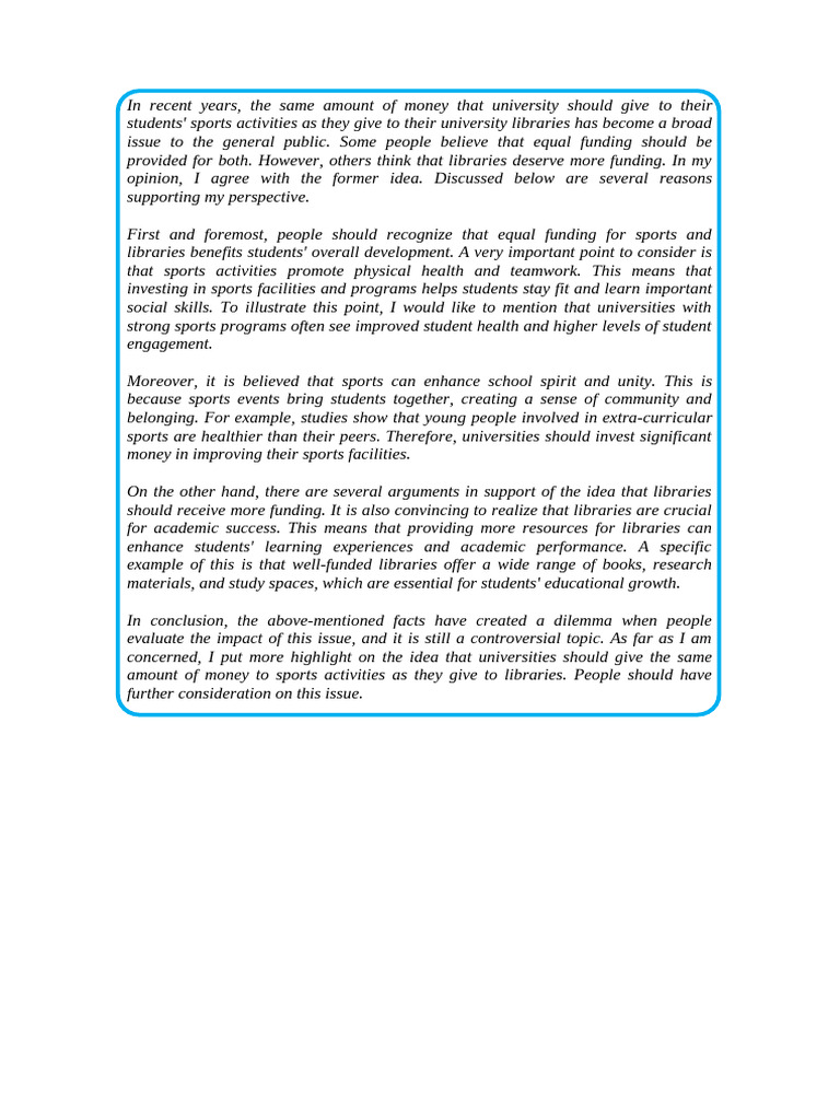Equal Funding for Sports and Libraries | PDF