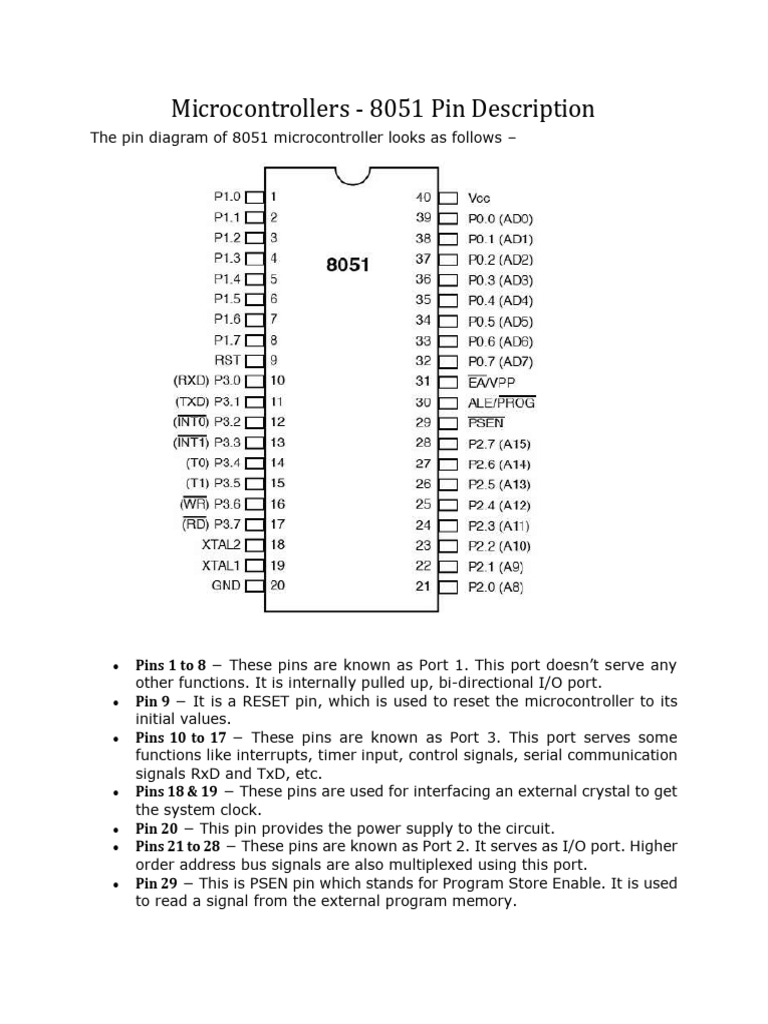 8051 Microcontroller Pin Guide | PDF | Electricity | Integrated Circuit