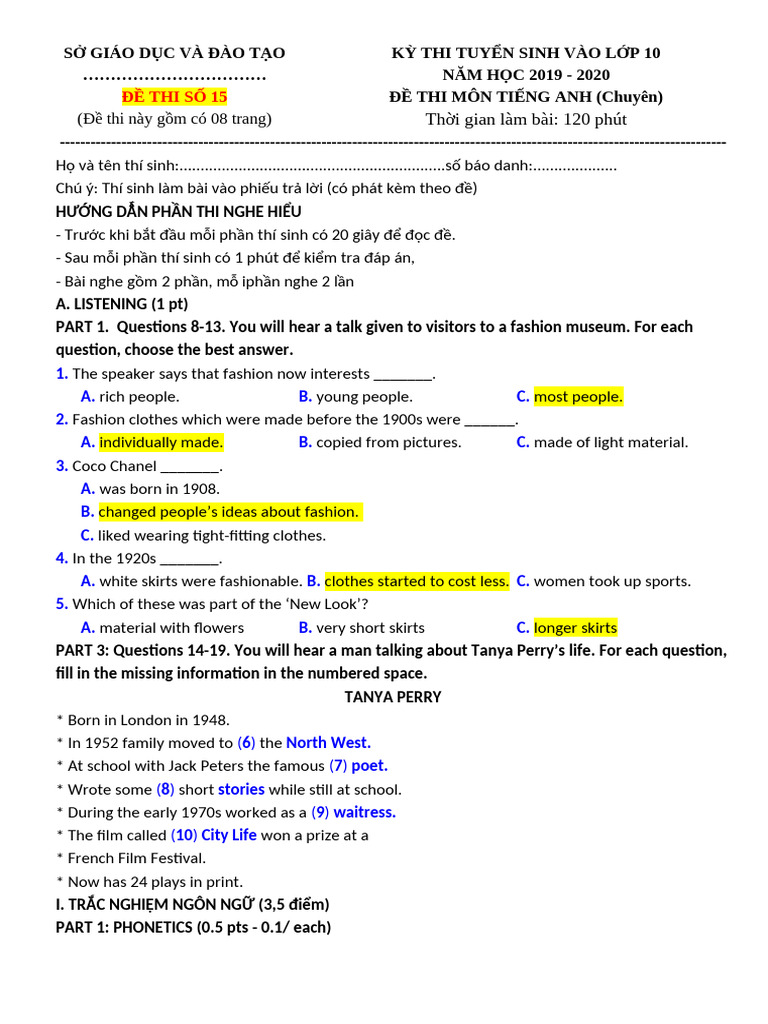 ĐÁP ÁN ĐỀ THI SỐ 15 | PDF | Ice | Pinniped