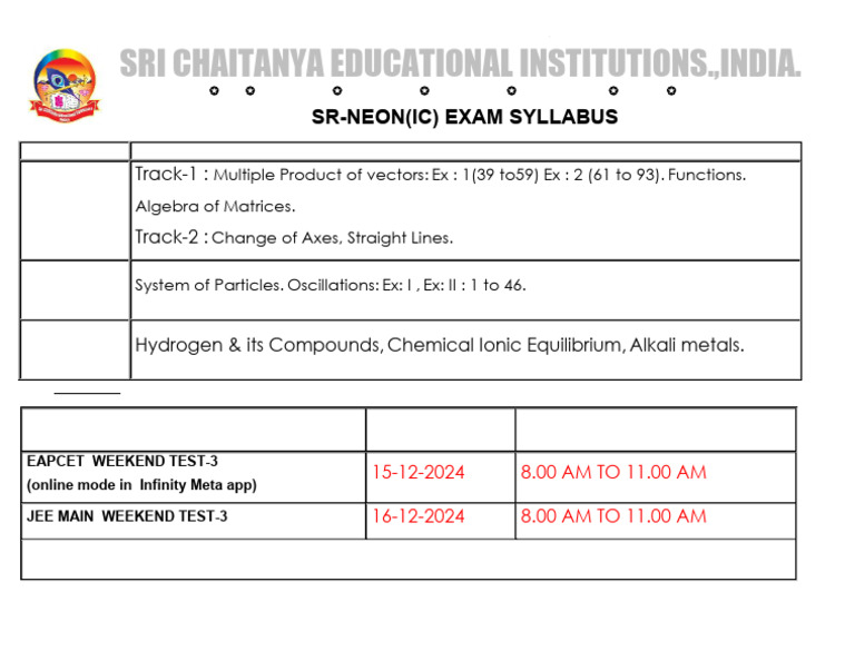 16-12-2024 SR-NEON_IC_ EXAM SYLLABUS | PDF