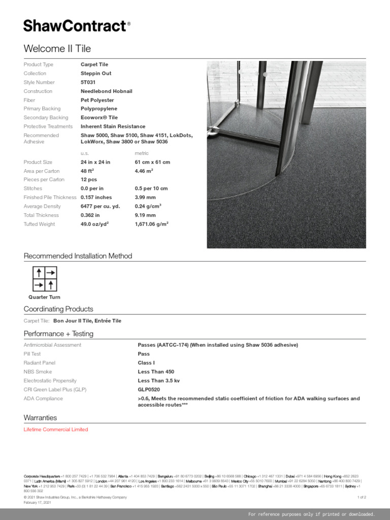Specification (Welcome II Tile - 5T031) 2-17-2021 | PDF | Materials ...
