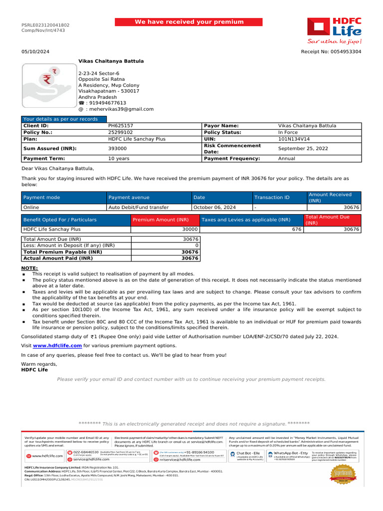 Premium Receipts (3) | PDF | Insurance | Life Insurance