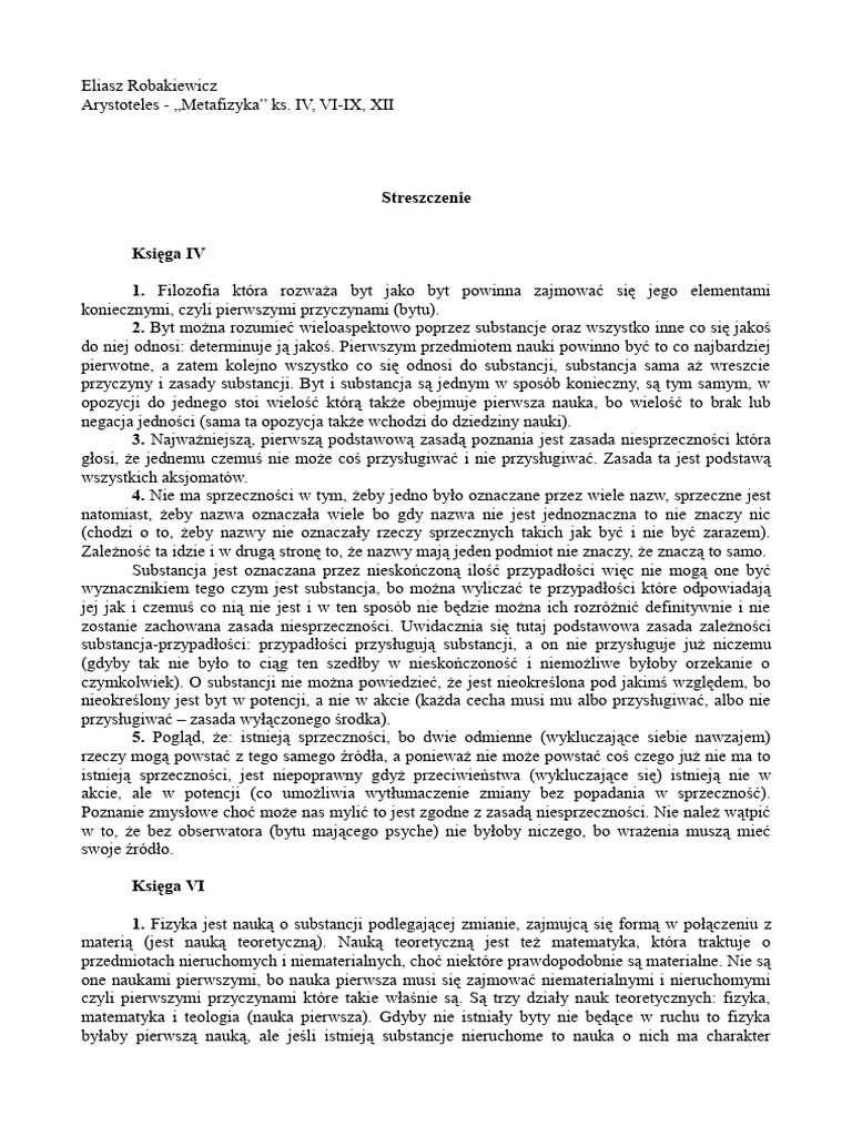 Arystoteles - Metafizyka Ks. IV, VI-IX, XII | PDF