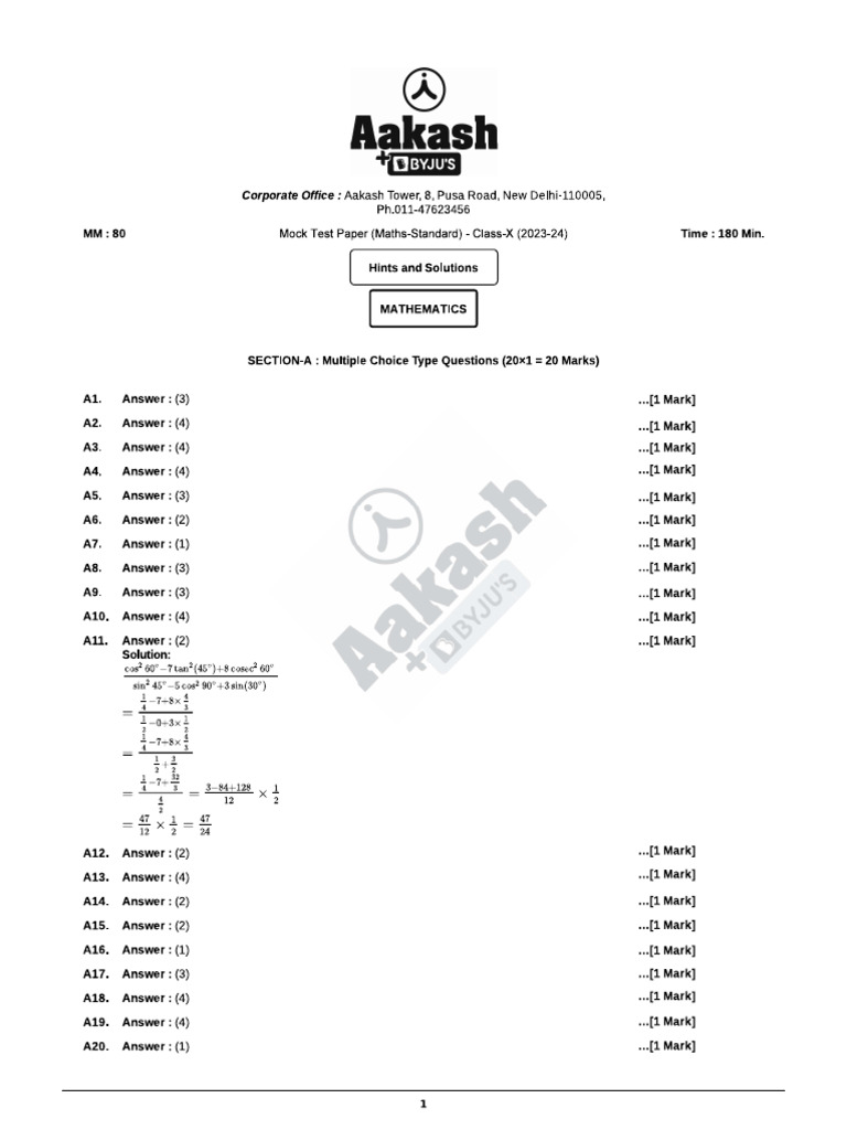 Solution-Practice MT-02 Maths 2023-24 | PDF