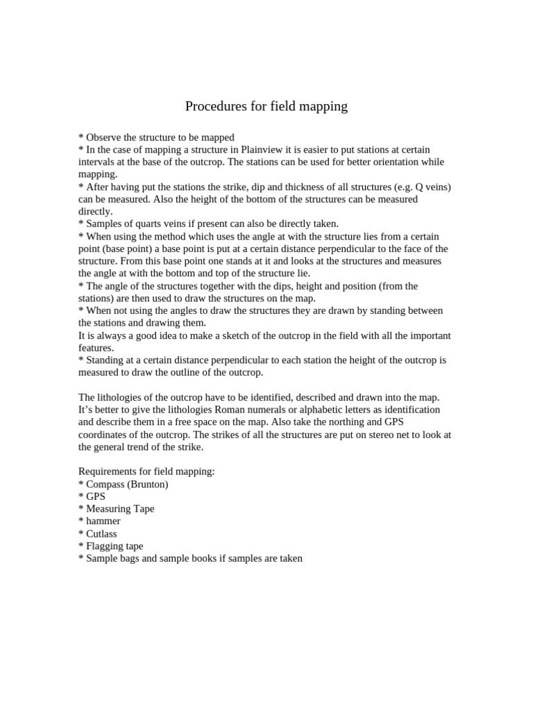 Procedures For Field Mapping | PDF | Surveying