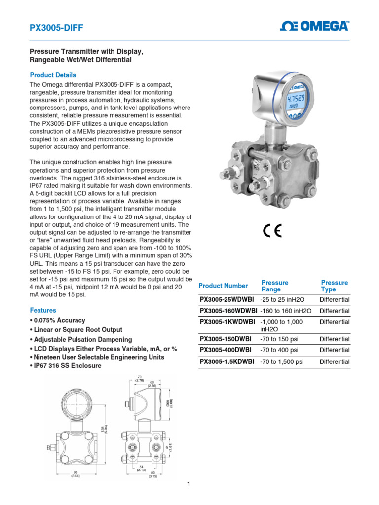PX3005-DIFF | PDF | Pressure Measurement | Electrical Engineering