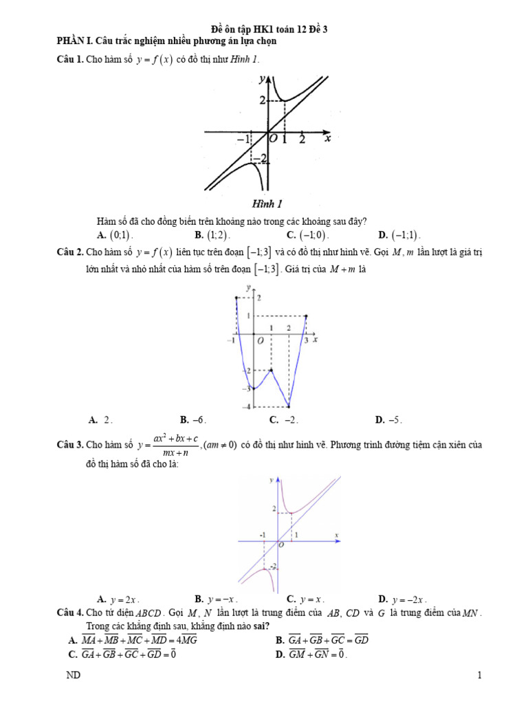 De on toán 12 HK1 De 3 | PDF