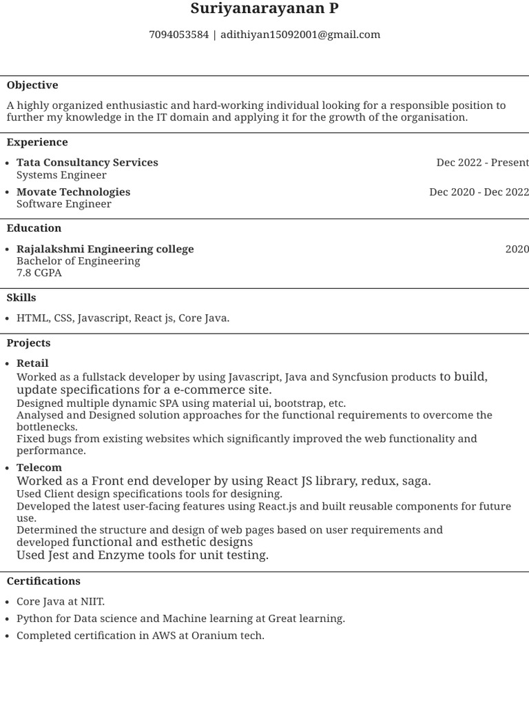 Suriyanarayanan P Resume 25 1726481273906 SURIYANARAYANAN P | PDF