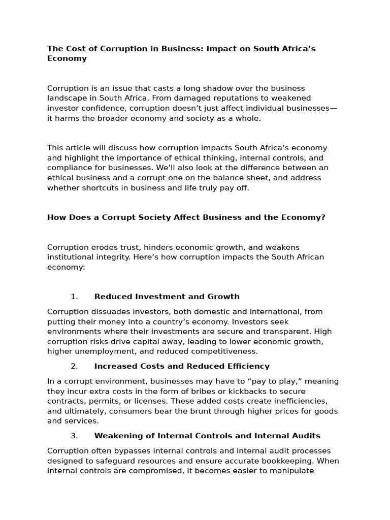 Corruption's Toll on South African Business | PDF | Political ...