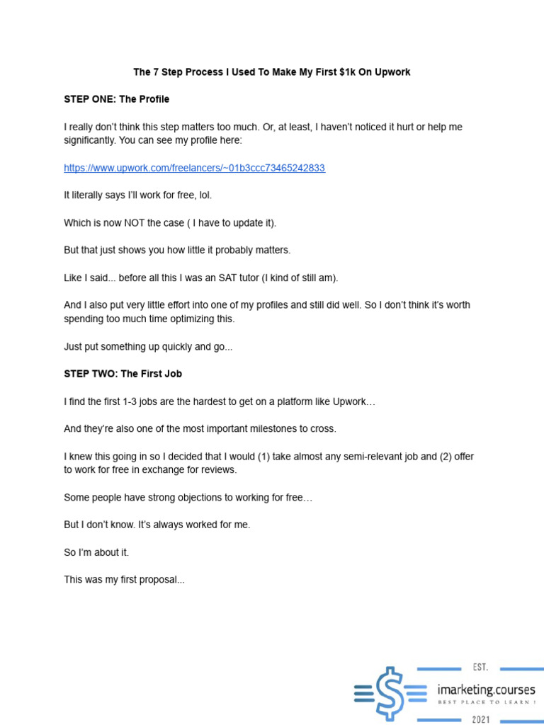 How I Earned $1k on Upwork: 7 Steps | PDF