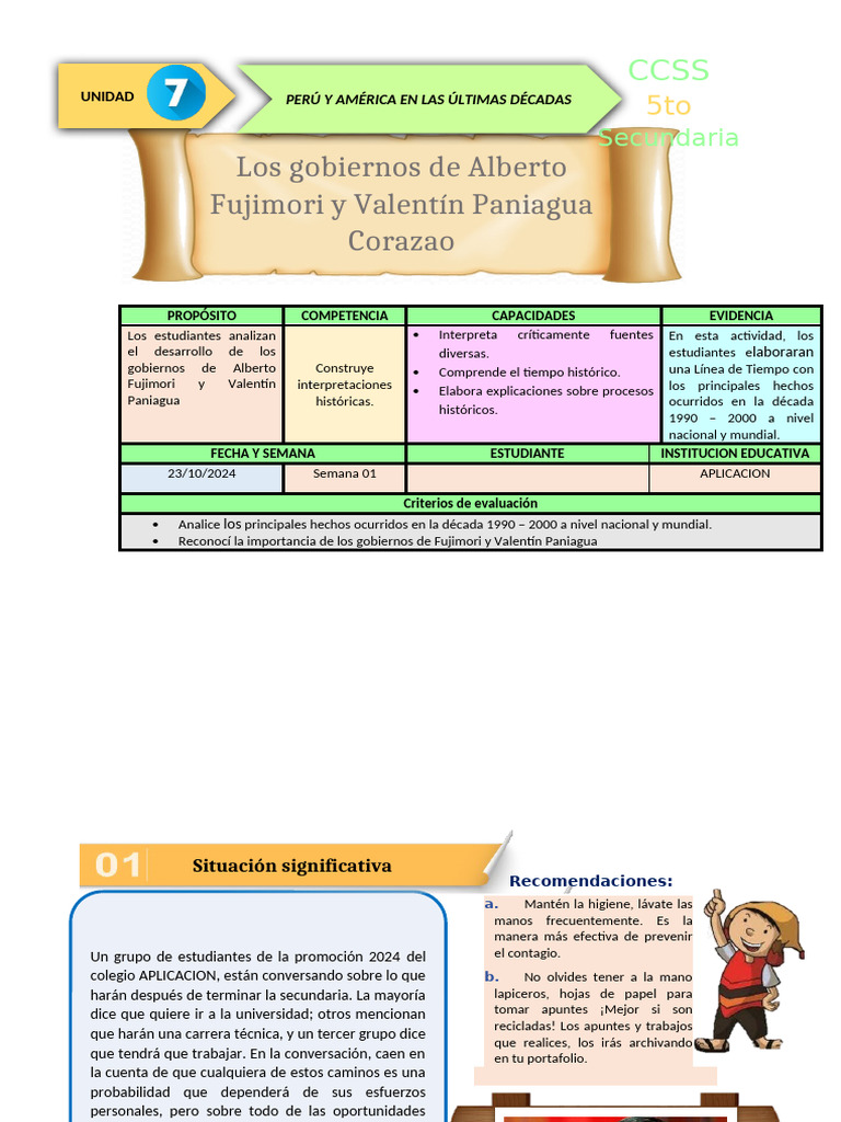 FICHA DE ACTIVIDAD CCSS 5TO-SEMANA 1 UNI 7 | PDF | Gobierno | Perú
