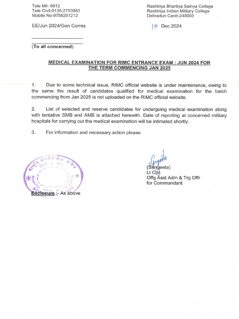 Medical Examination For Term Jan 2025 | PDF