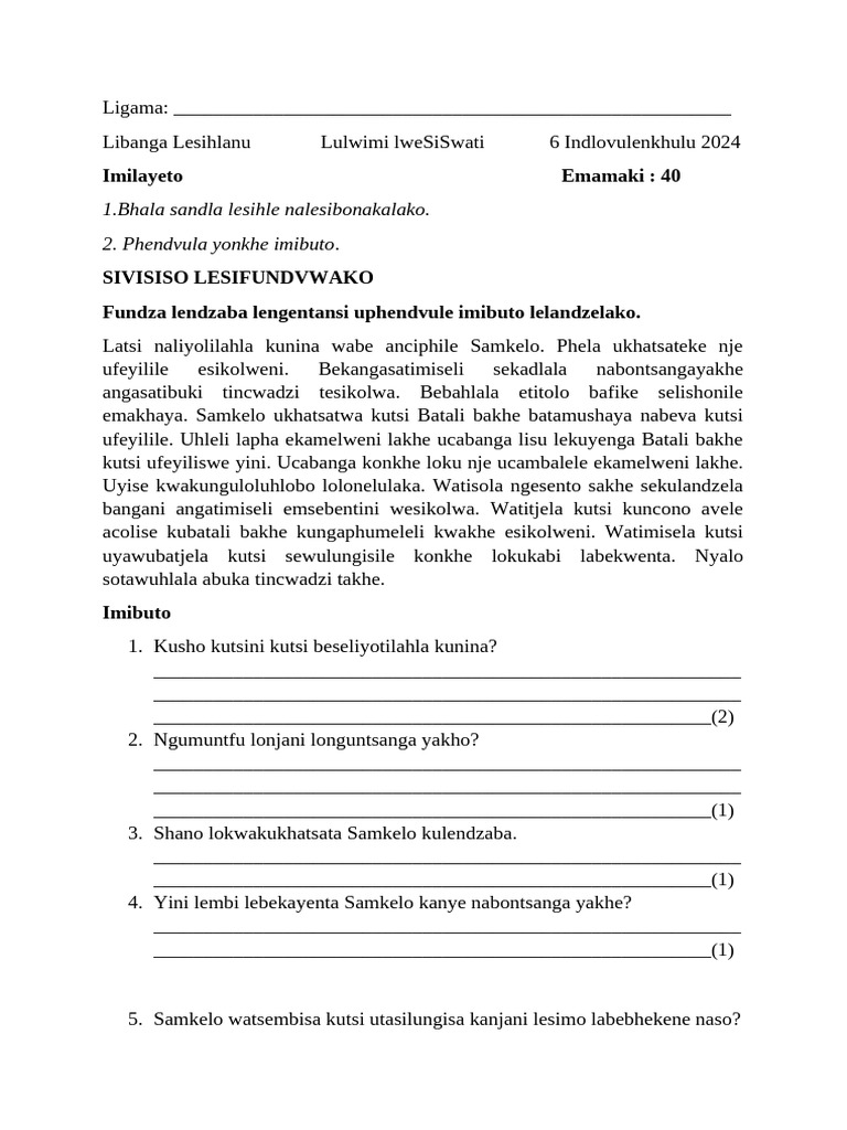 Siswati Grade 5 | PDF