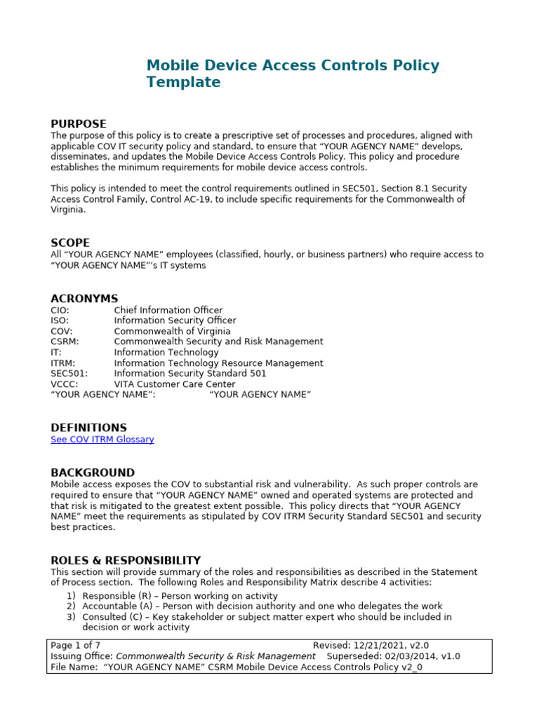Mobile Device Access Policy Guide | PDF | Information Security | Computer Network