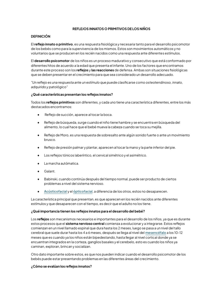Reflejos Primitivos en Niños de 0 a 2 Años | PDF | Neurociencia