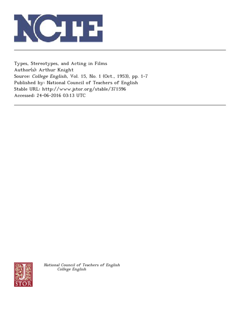 Types, Stereotypes and Acting in Film | PDF | Poetry