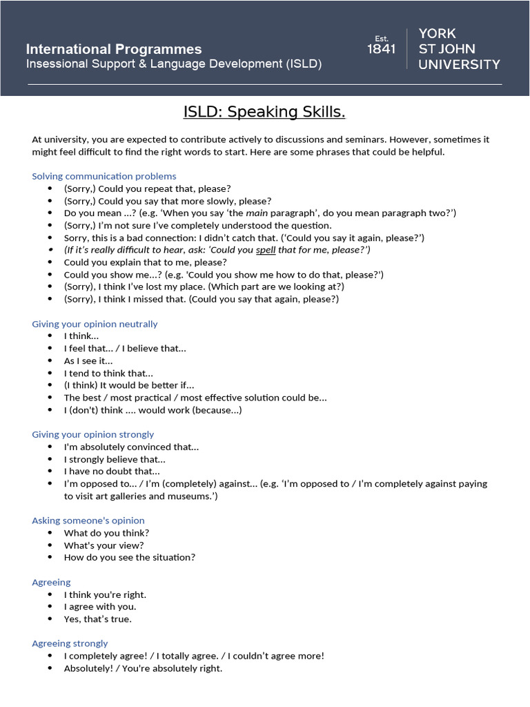 University Speaking Skills Guide | PDF | Human Communication | Cognition