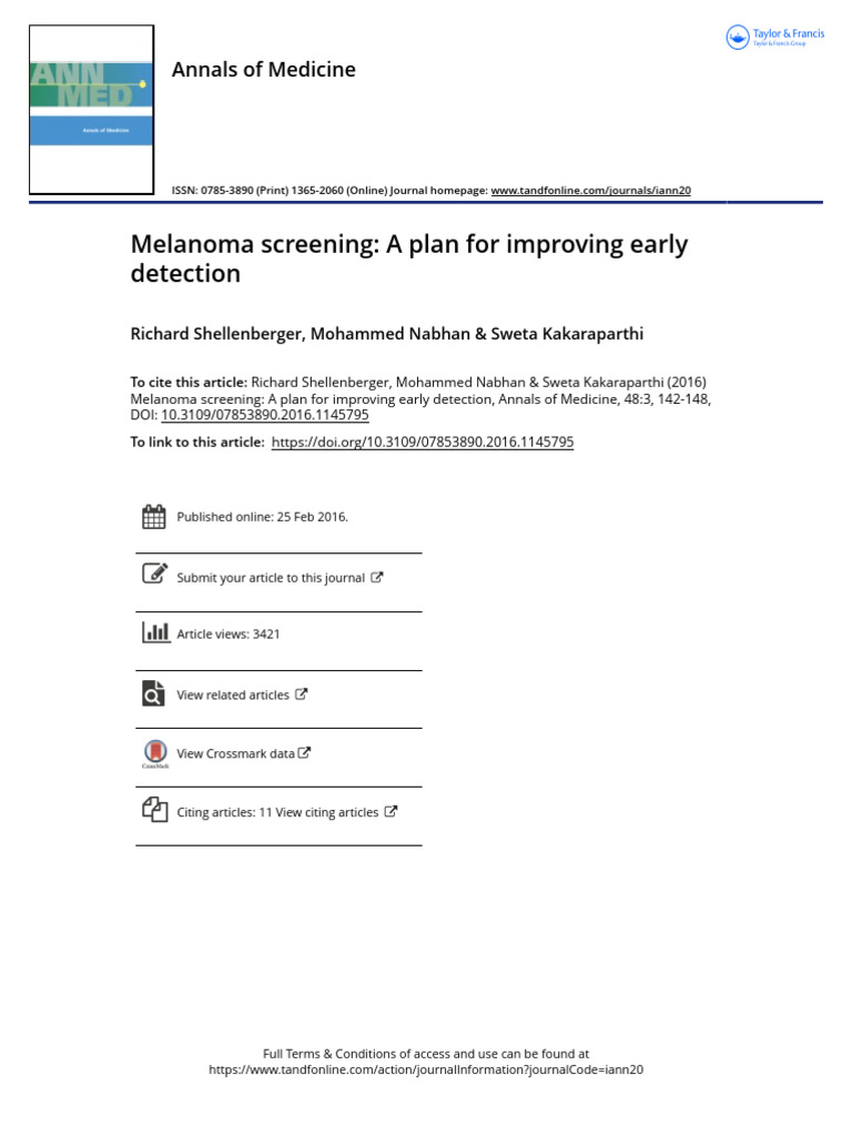 Melanoma Screening A Plan For Improving Early Detection | PDF ...