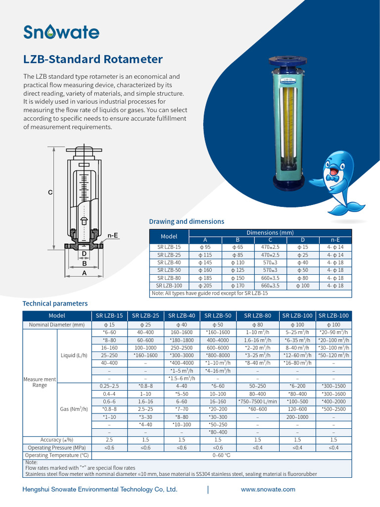Rotameter LZB Standard Series | PDF | Flow Measurement | Applied And Interdisciplinary Physics