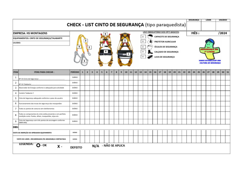 CHECK LIST CINTO SEGURANÇA | PDF