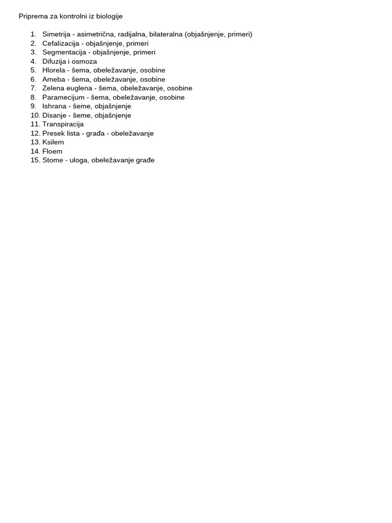 Biologija 7. Razred - Priprema Za Prvi Kontrolni | PDF