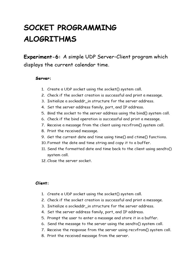 Socket Programming Alogrithms | PDF | Network Socket | Port (Computer Networking)