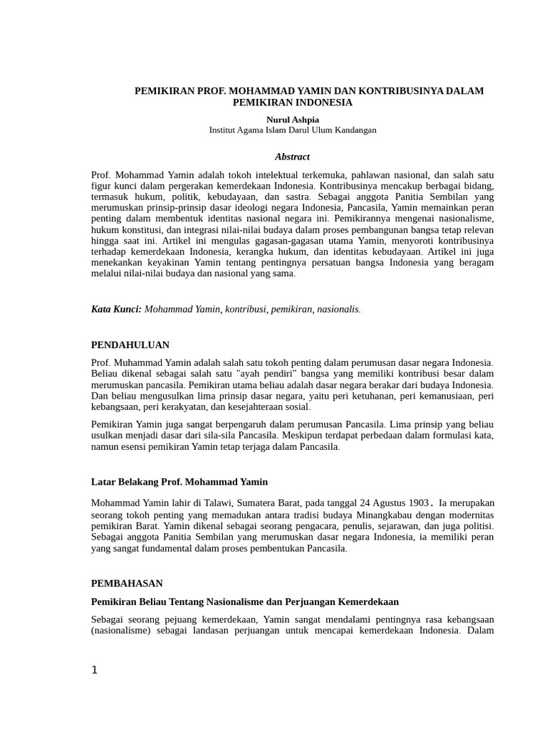 Pemikiran Prof. Mohammad Yamin Dan Kontribusinya Dalam Pemikiran ...