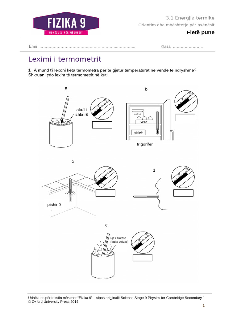 17 Energjia Termike : Leximi i Termometrit : Flete Pune | PDF