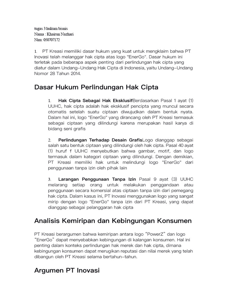 Tugas 3 Hukum Bisnis Khairun Nazhari | PDF