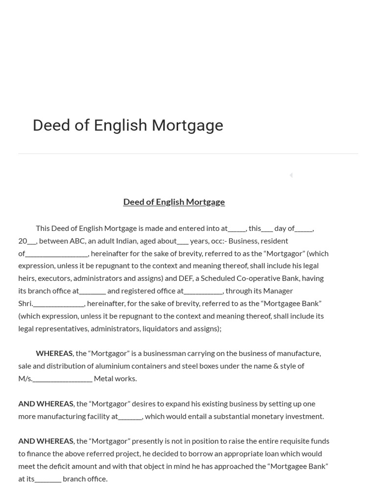 2 Deed of English Mortgage | PDF | Mortgage Law | Money