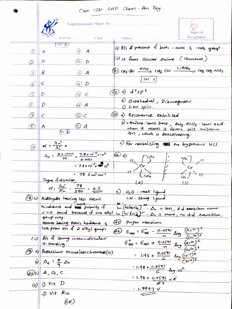 Chem 12B1 SHP Ans Key | PDF