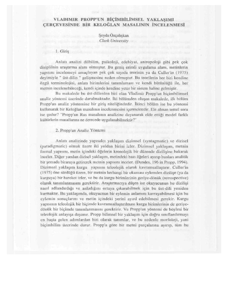 Vladimir Propp'Un Bi Imbilimsel Yakla M Er Evesinde Bir Kelo Lan Masal N N Ncelenmesi (#62334 ...