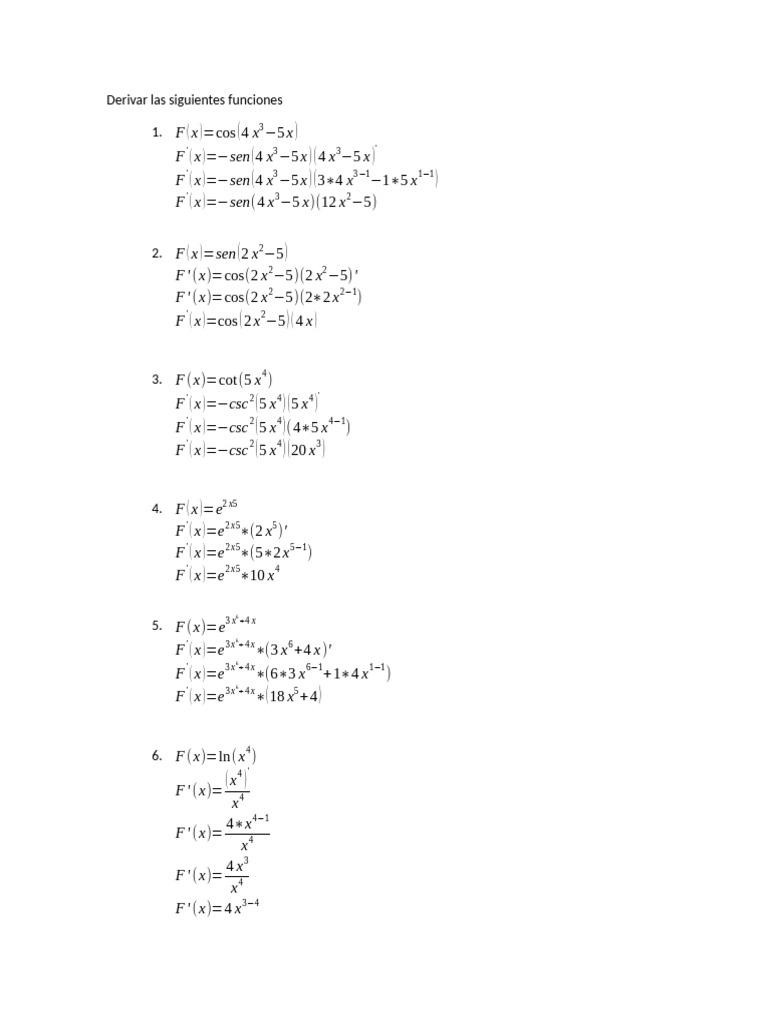 Calculo Ejercicios de Derivadas | PDF