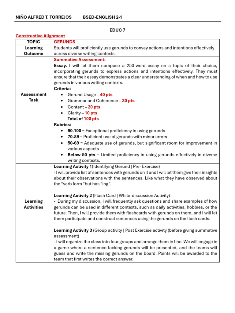 Educ 7 - Constructive Alignment | PDF | Flashcard | Cognitive Science