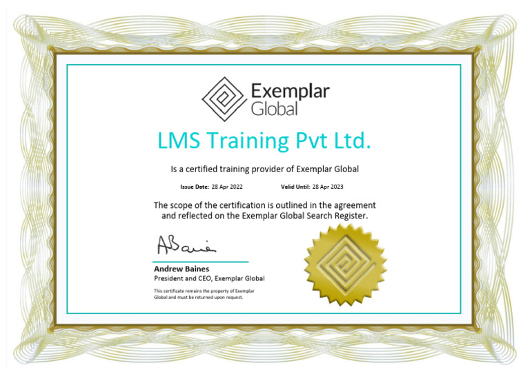 TP - Certificate LMS Training PVT Ltd. Certificate | PDF