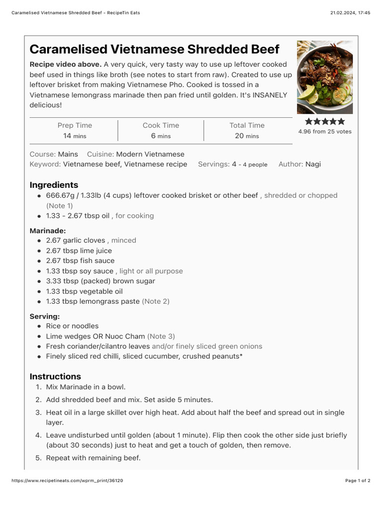 Caramelised Vietnamese Shredded Beef - RecipeTin Eats | PDF ...