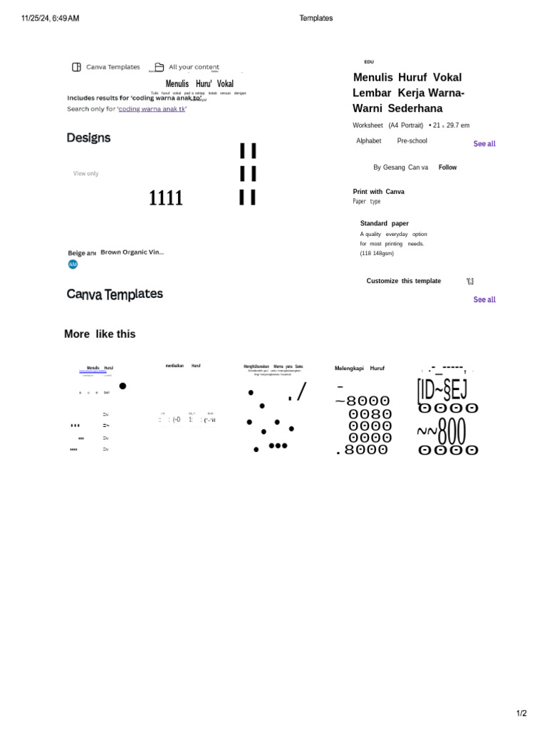 Coding Huruf Vokal untuk Anak TK | PDF